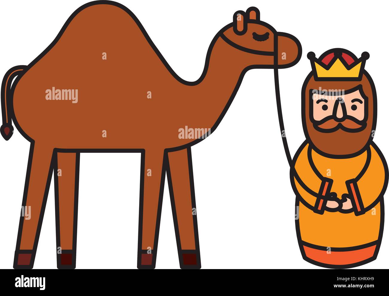 cartoon wise king with camel manger traditional vector illustration ...