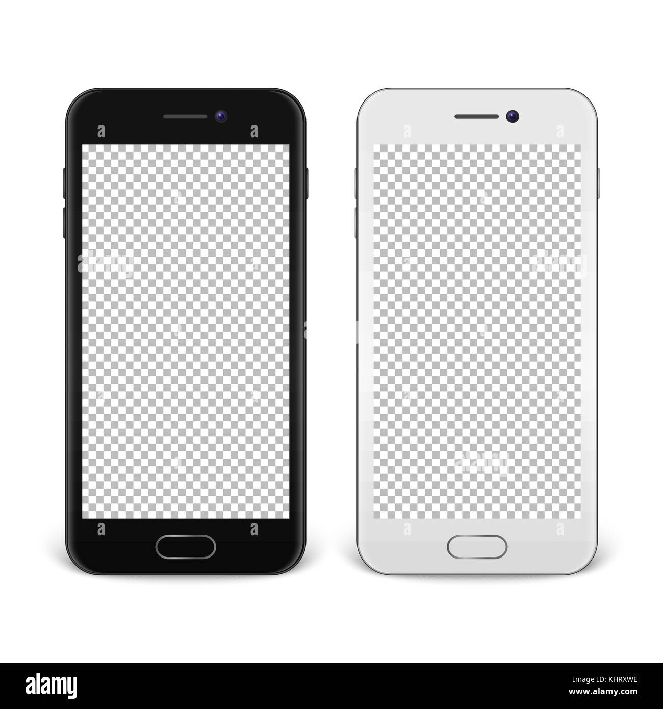 Realistic smartphone icon set - black and white - isolated on white ...