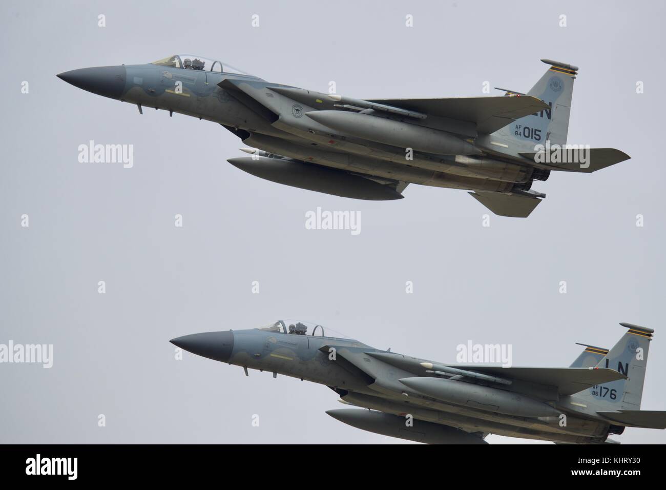 McDonnell Douglas F-15C Eagle and a F-15E Strike Eagle flying at the ...