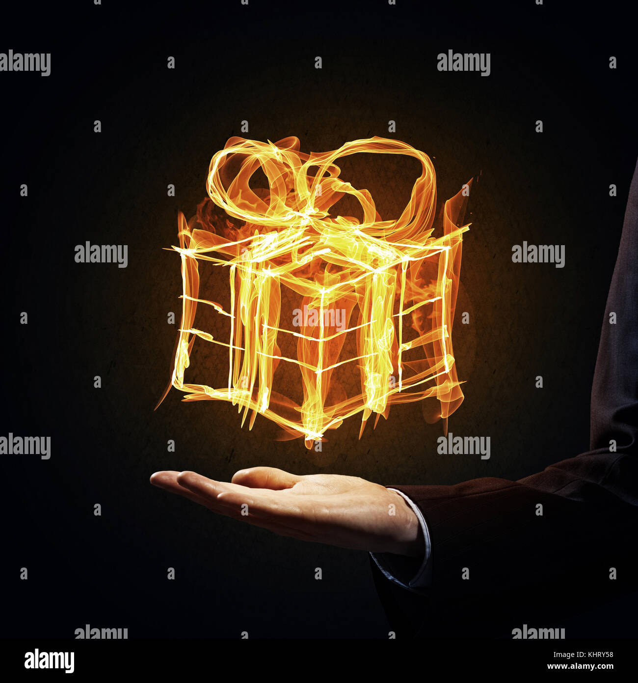 Fire gift box Stock Photo - Alamy