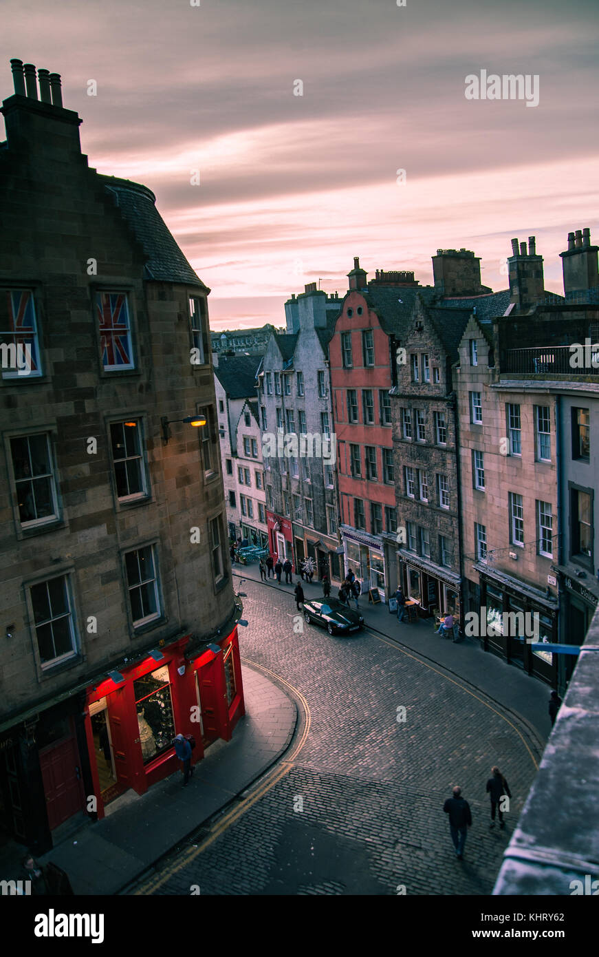 A view of iconic West Bow street in Edinburgh at a sunset light Stock ...