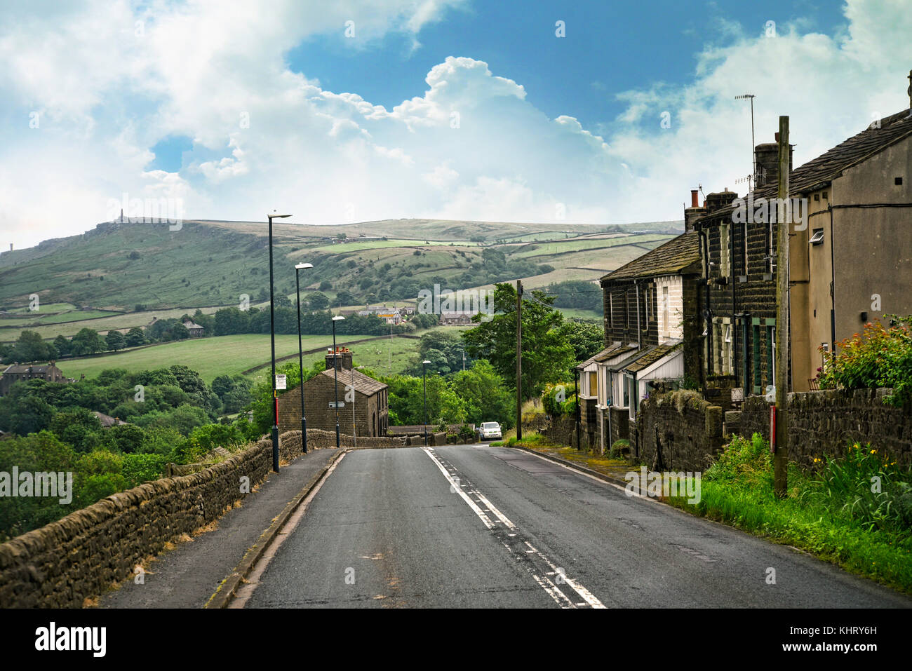 Road from Lancashire into Yorkshire over the moors in Northern England ...