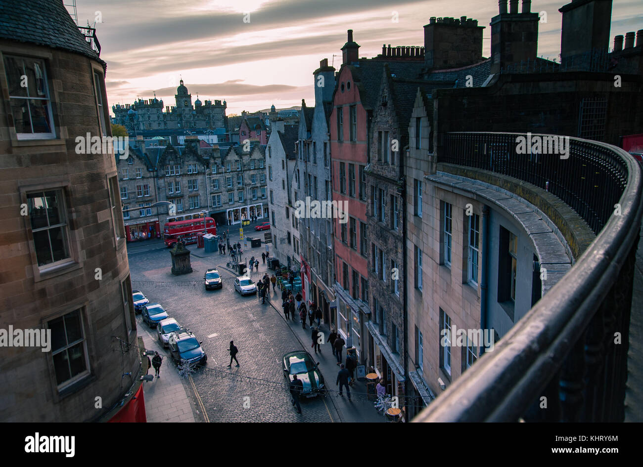 A view of iconic West Bow street in Edinburgh at a sunset light Stock ...