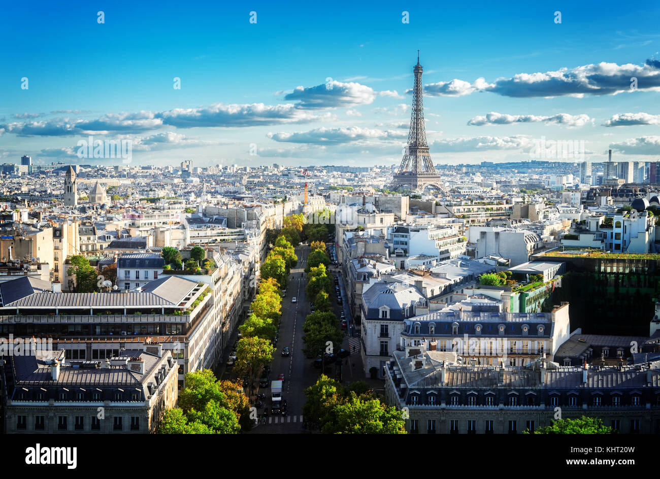 panoramic view of famous Eiffel Tower and Paris roofs, Paris France ...