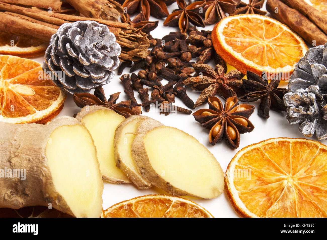 christmas spices and decoration on a white background Stock Photo - Alamy