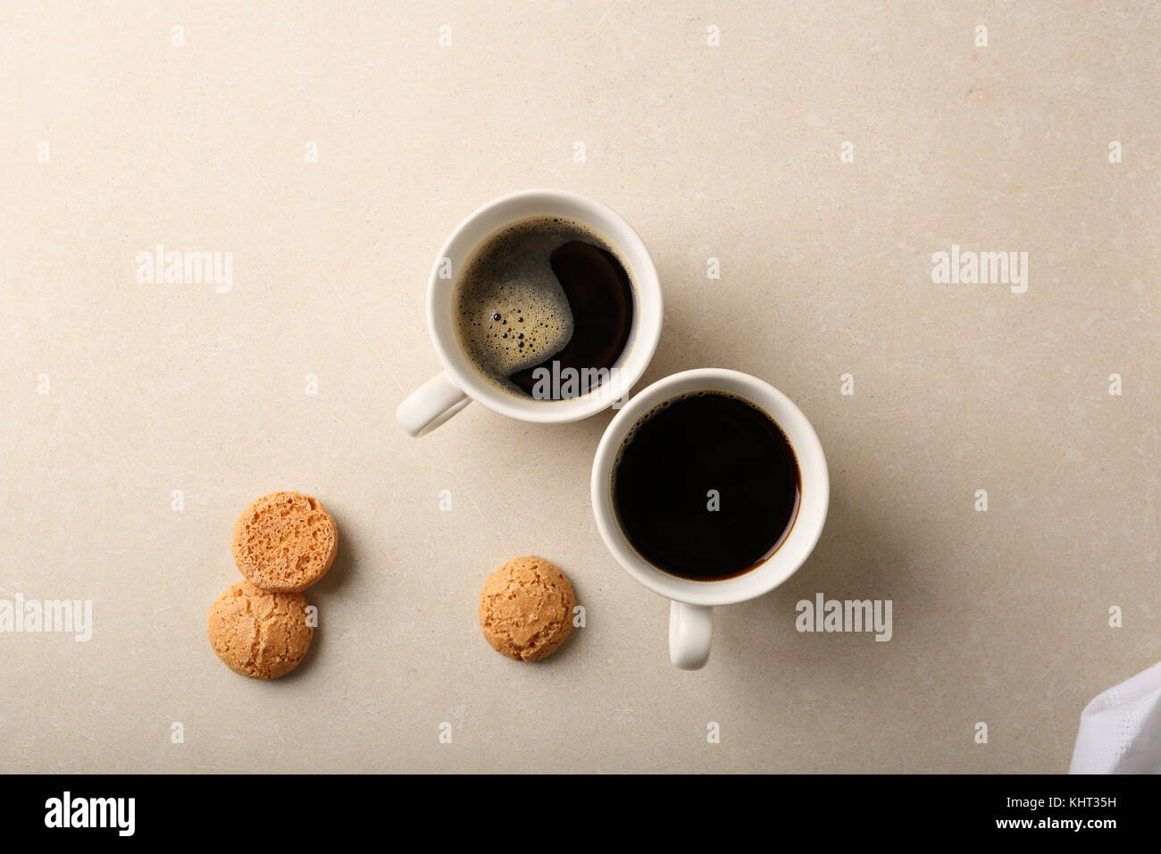 Two cups of coffee above, food flat lay Stock Photo - Alamy