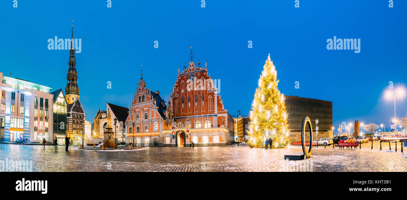 Riga, Latvia. Panorama Of Town Hall Square, Popular Place With Famous ...