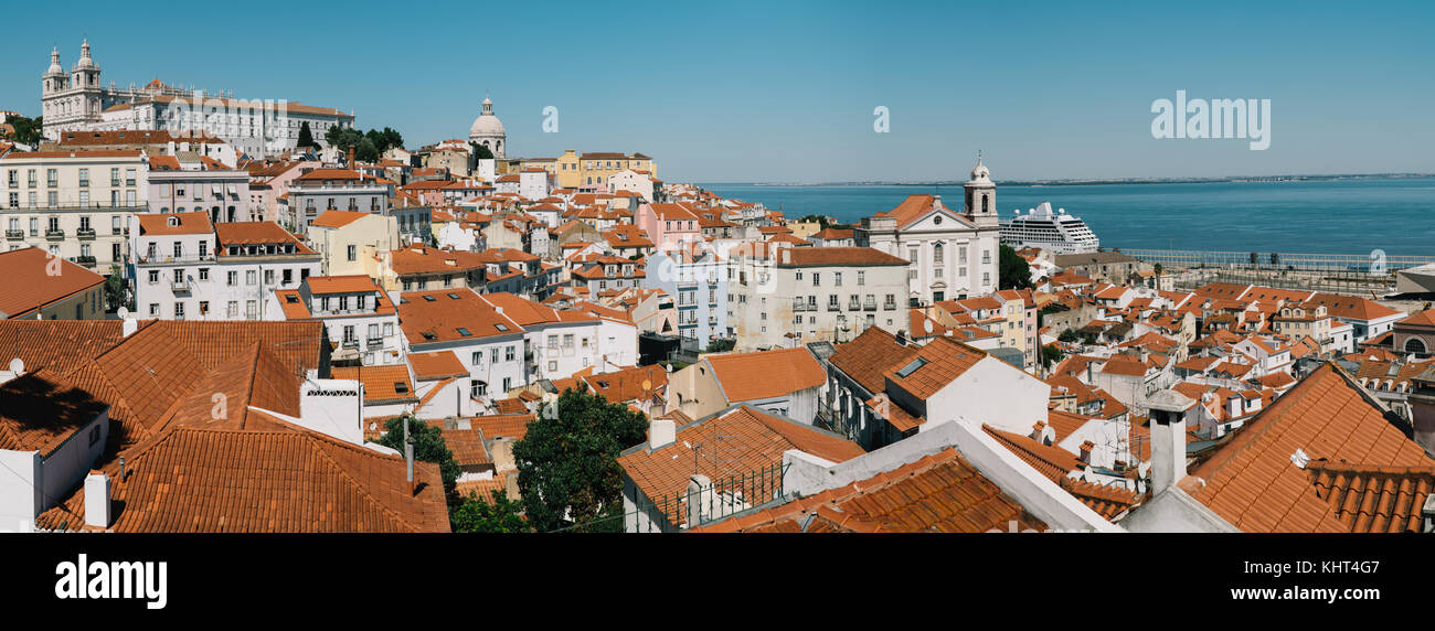 Panoramic View Of Downtown Lisbon Skyline Of The Old Historical City In ...