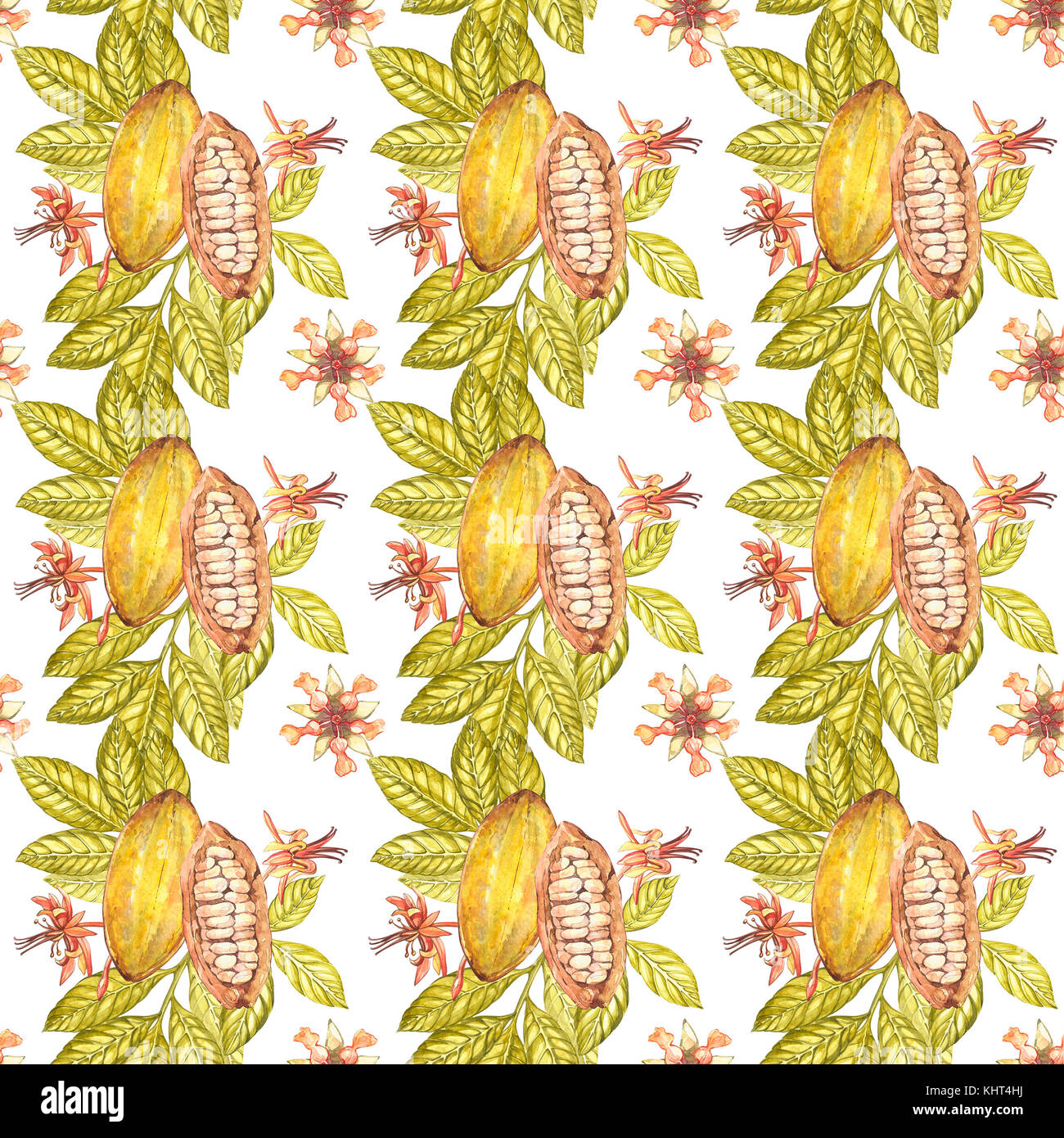 Cacao beans vintage seamless pattern. Cacao Watercolor botanical ...