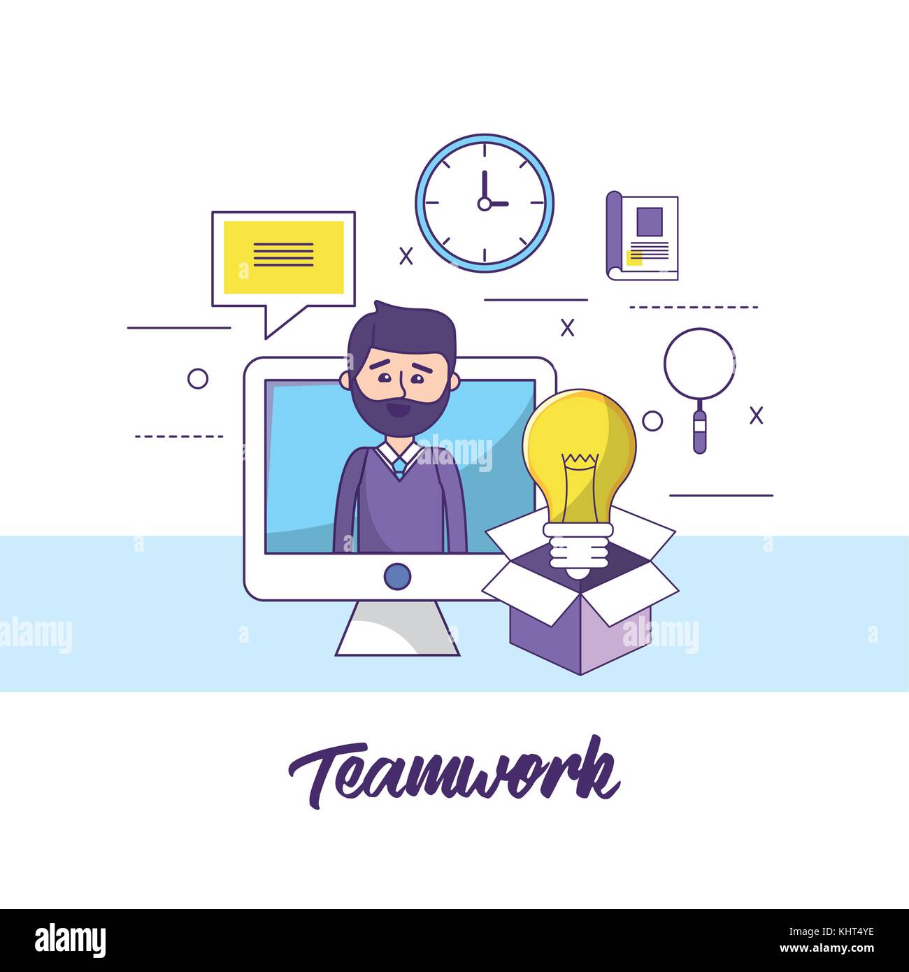 teamwork businessman with computer document information Stock Vector ...