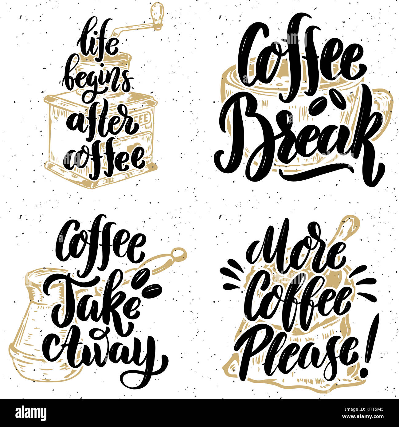 Coffee take away. More coffee please. Hand drawn lettering quotes on ...