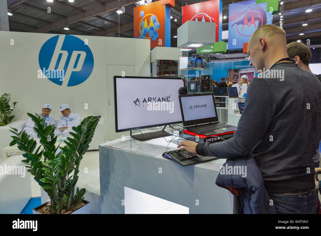 KIEV, UKRAINE - OCTOBER 07, 2017: People visit Hewlett-Packard ...