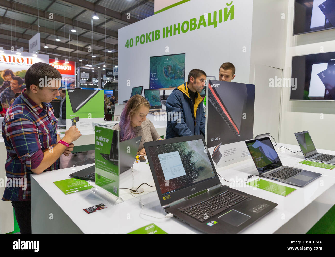 KIEV, UKRAINE - OCTOBER 07, 2017: People visit Acer, a Taiwan based ...