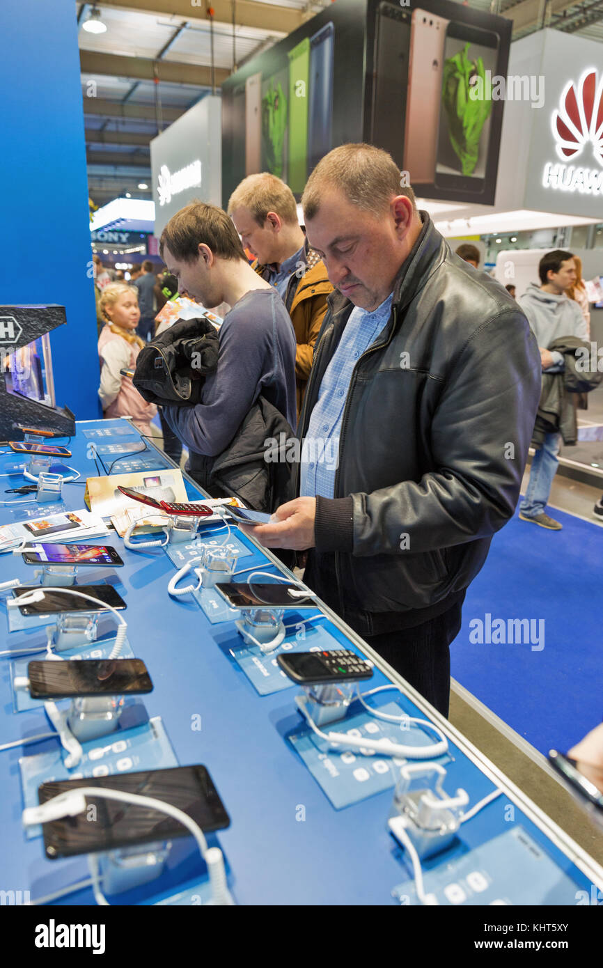 KIEV, UKRAINE - OCTOBER 07, 2017: People visit My Phone Polish company ...