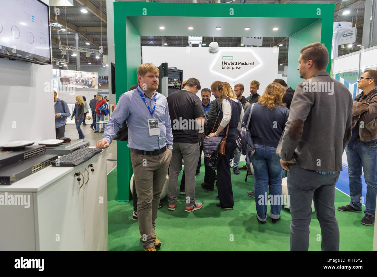 KIEV, UKRAINE - OCTOBER 07, 2017: People visit Hewlett-Packard ...