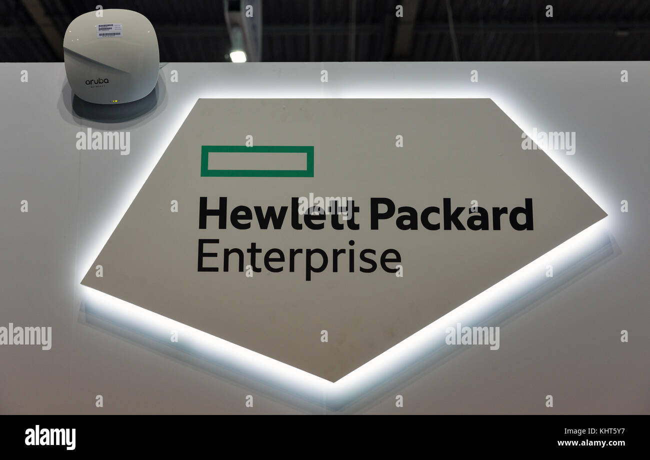 KIEV, UKRAINE - OCTOBER 07, 2017: Hewlett-Packard Enterprise logo ...