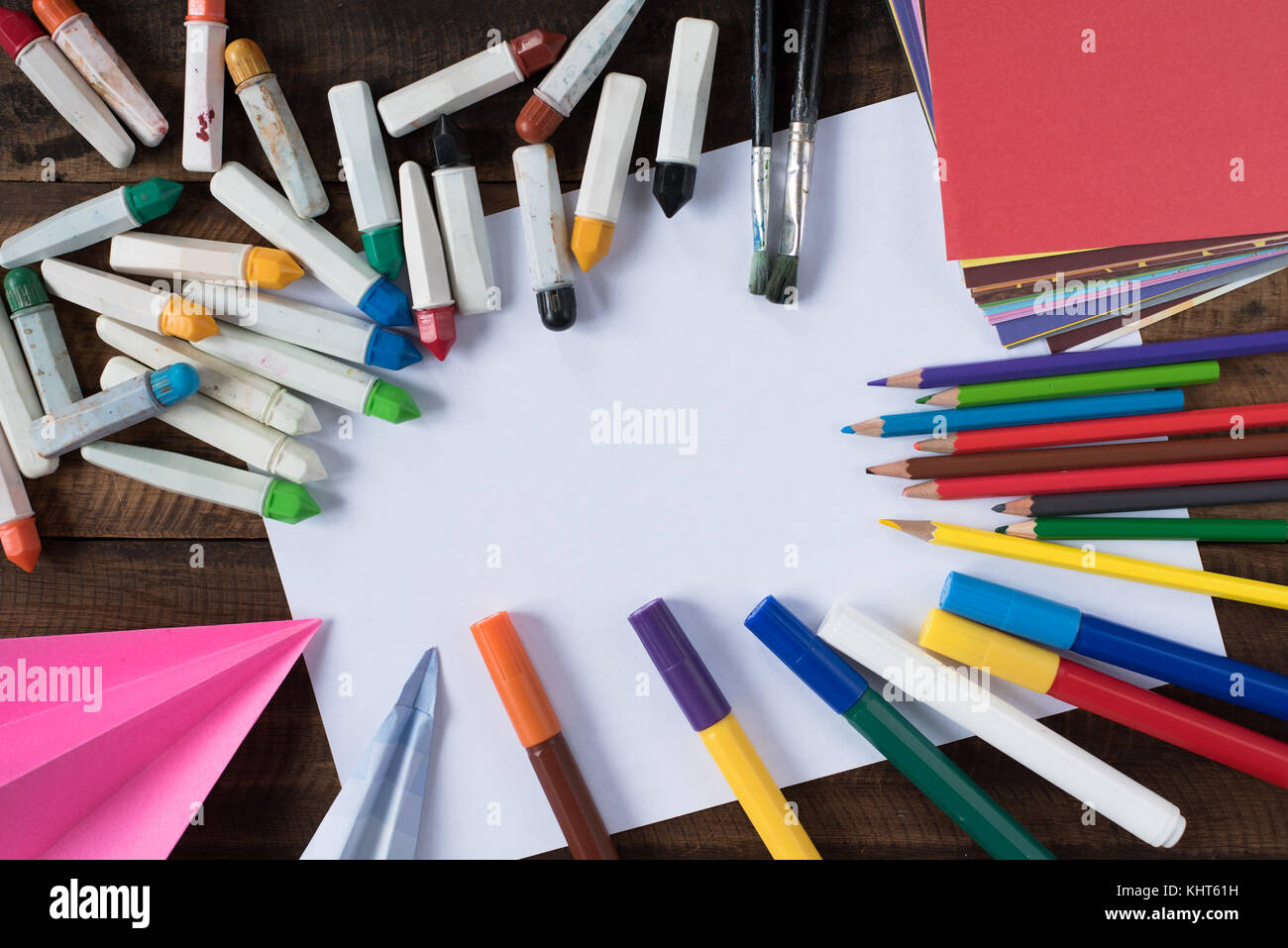 creativity concept - colour pencil, crayon, watercolour, paint brush ...