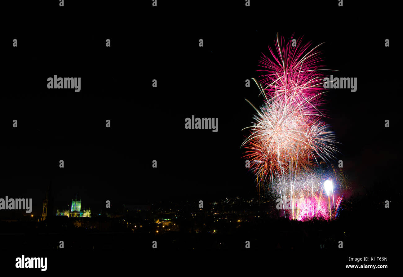 Fireworks over Bath, with Abbey. A composite image of fireworks being ...