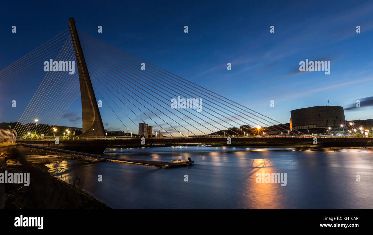 modern bridge over river in galicia Stock Photo - Alamy