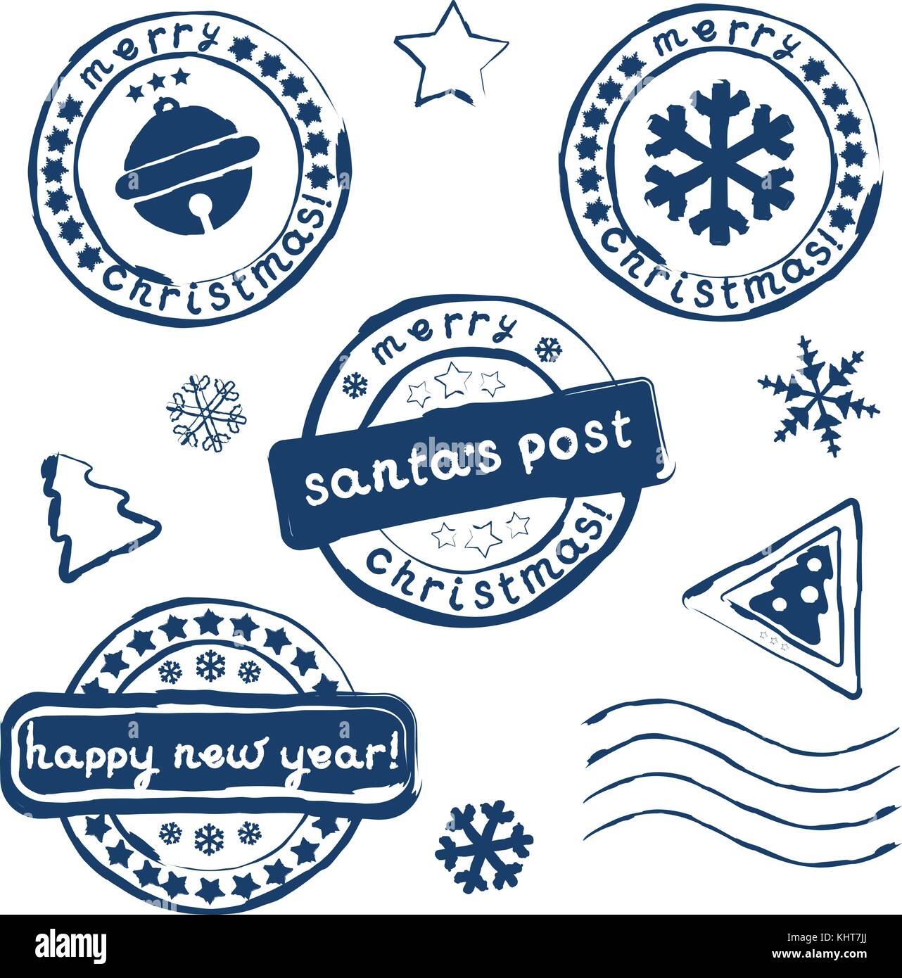 Collection of Christmas postage stamps on white background. Eps 10 ...