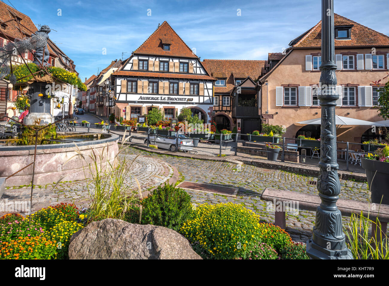 fountain in the centre of the village Barr, on the Wine Route of Alsace ...