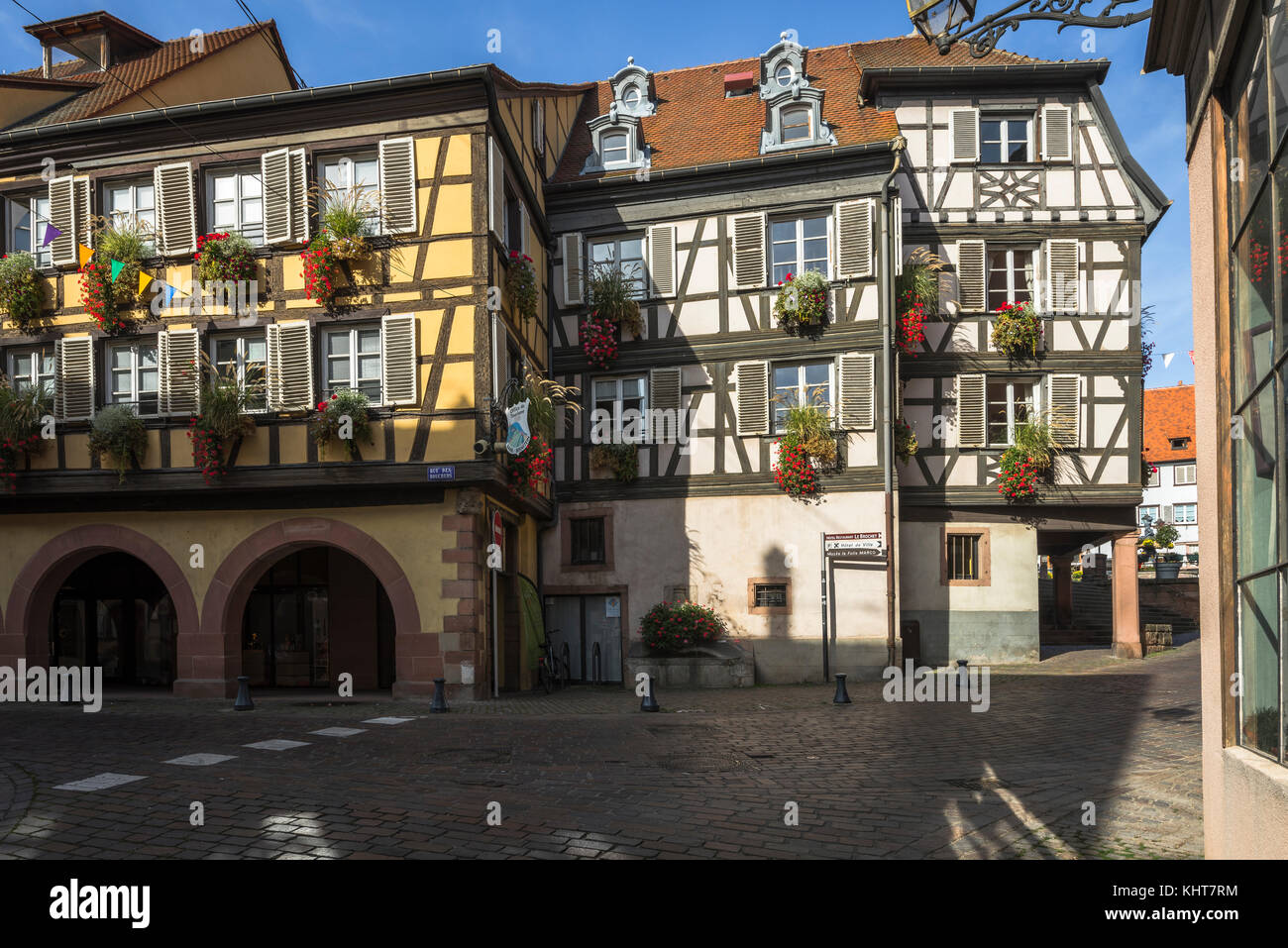 old skew-whiff half-timbered houses in the village Barr, on the Wine ...