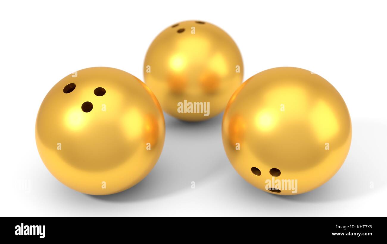 golden bowling balls. isolated on white, 3d illustration Stock Photo ...