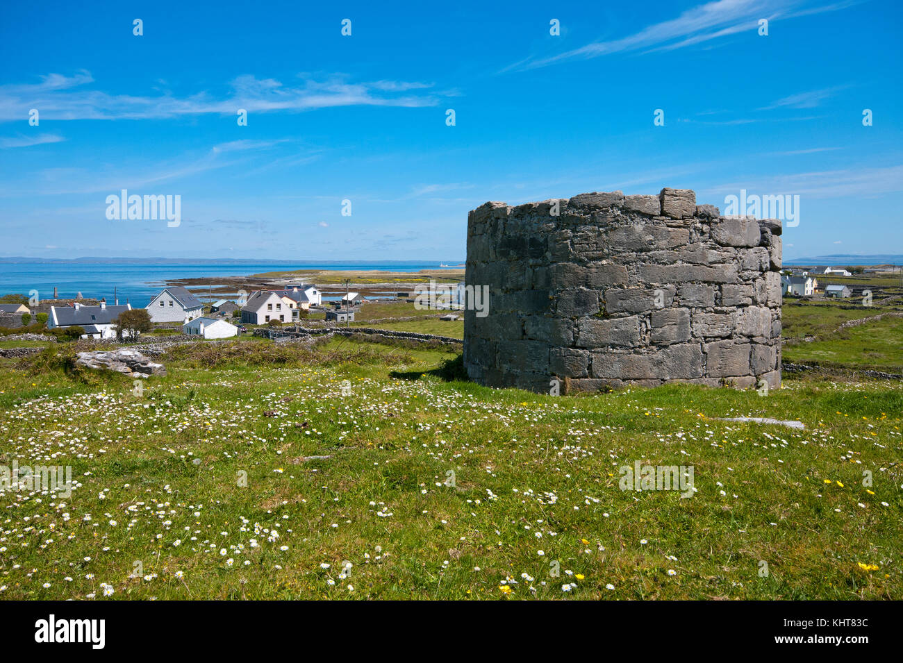 Ruins of ancient tower at Inishmore Island (in the background the ...