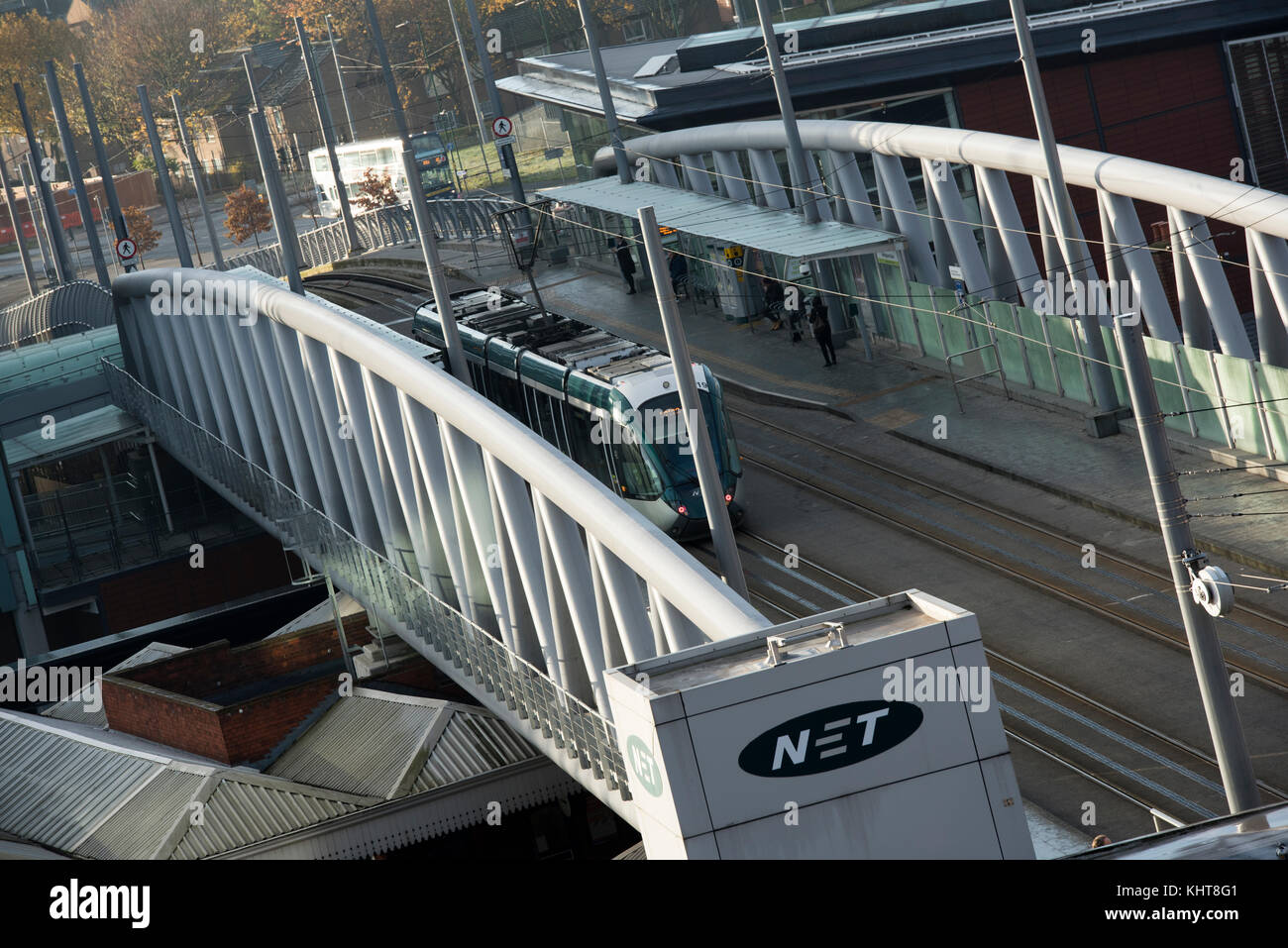 A tram at the Station Street Train Station stop in Nottingham City ...