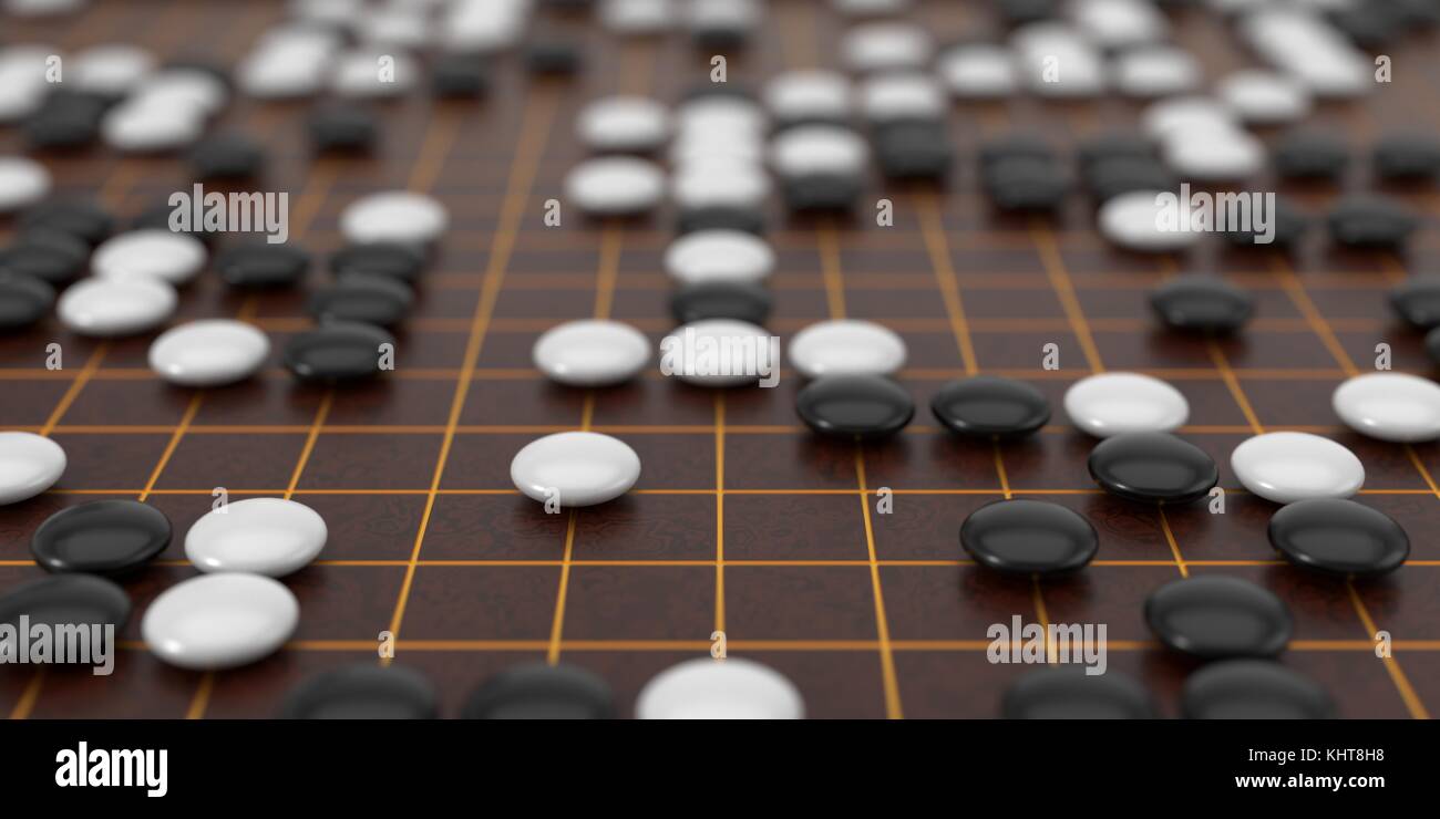 Traditional asian goban board and weiqi go game. 3d illustration, with ...