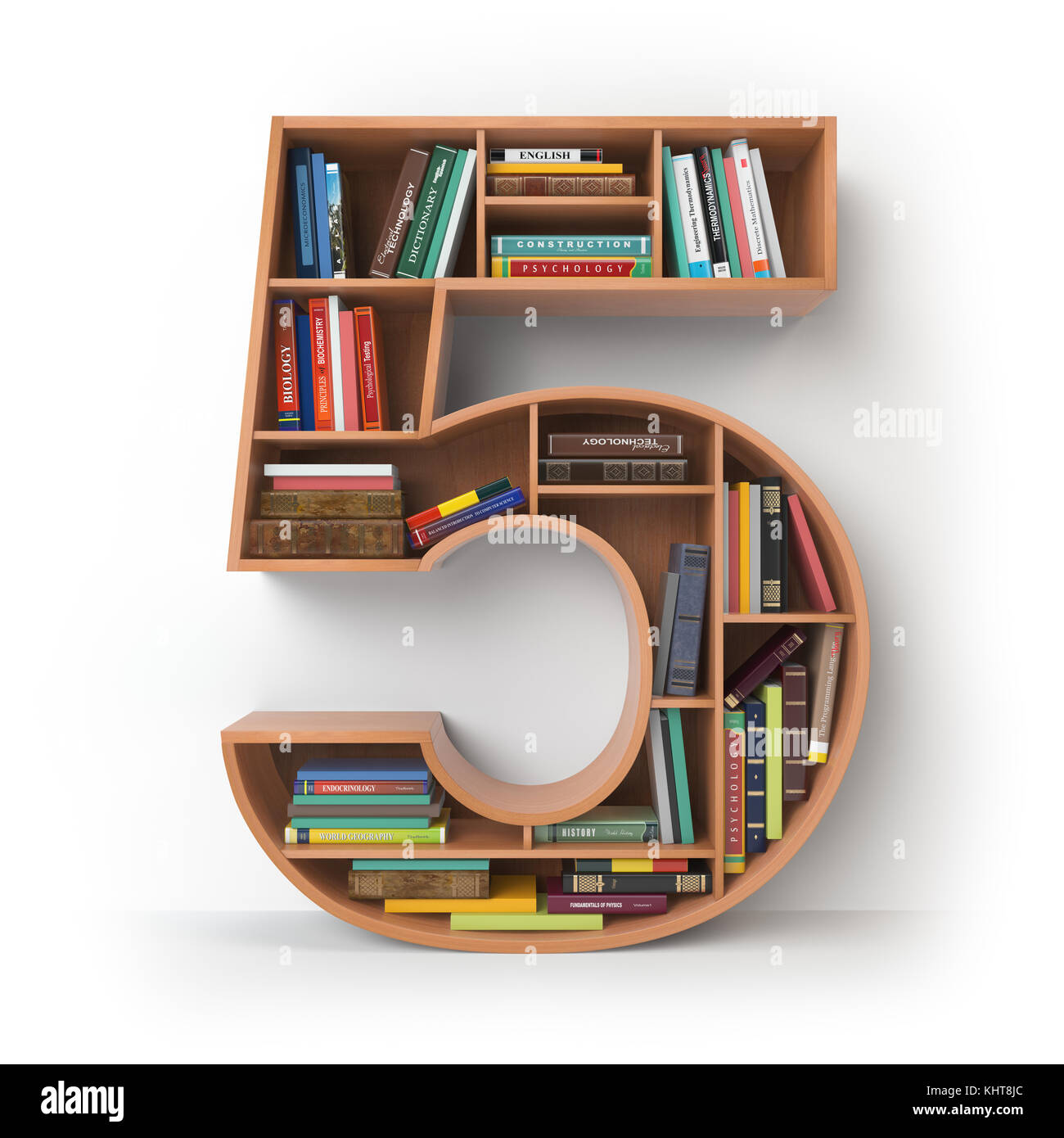 Number 5 five. Alphabet in the form of shelves with books isolated on ...