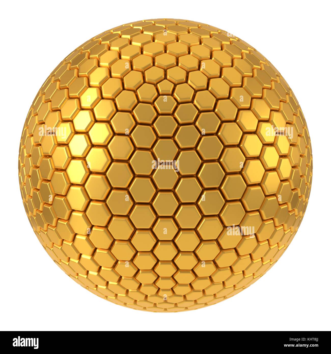 hexagon plated golden sphere. 3d illustration, suitable for technology ...