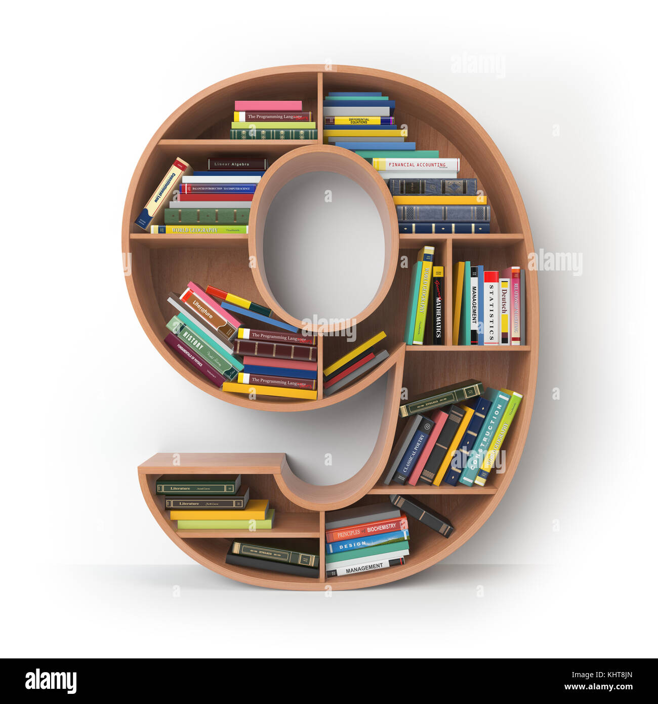 Number 9 nine. Alphabet in the form of shelves with books isolated on ...