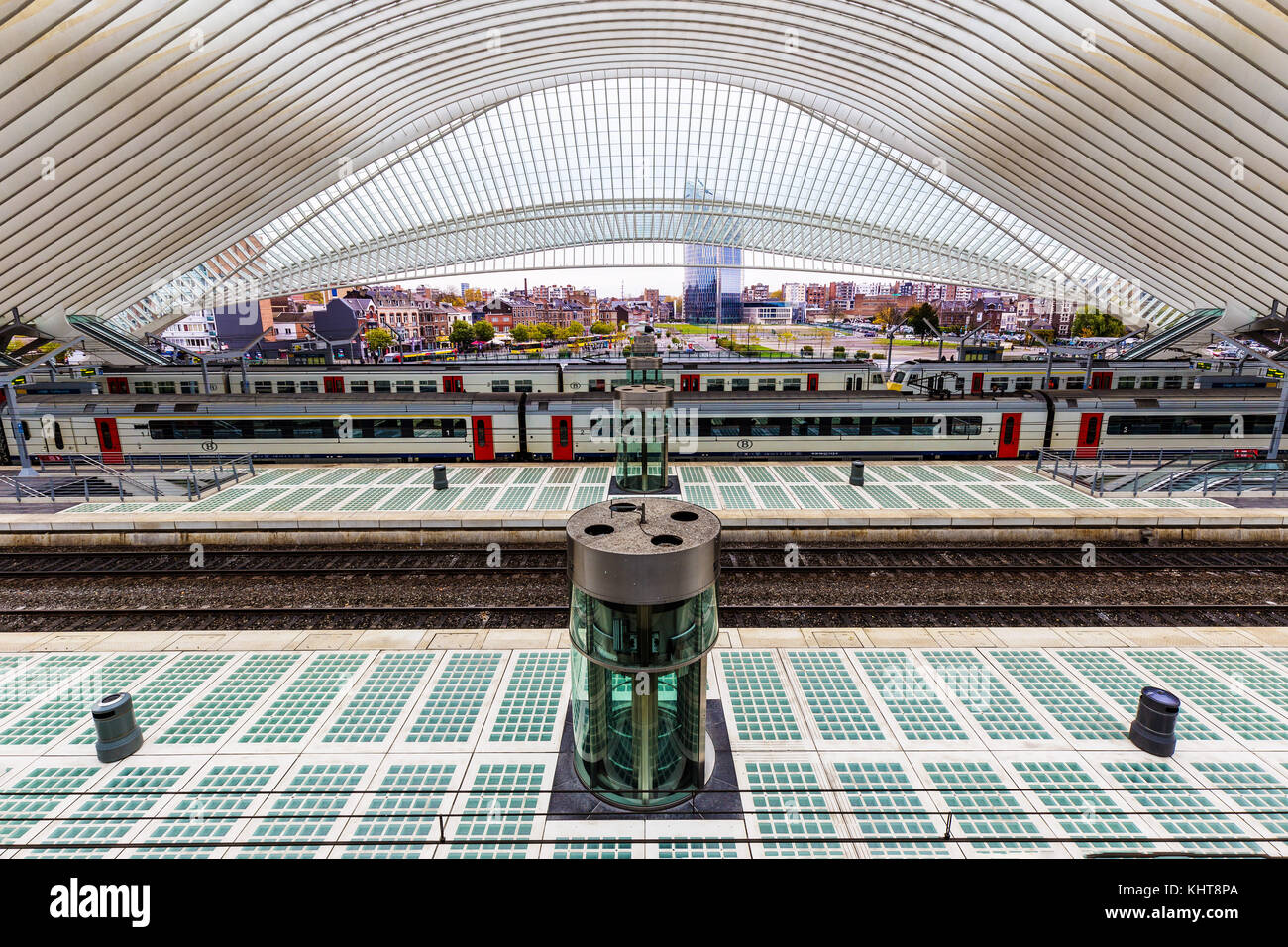 LIEGE, BELGIUM - November 2017: Moving train seen at Liege-Guillemins ...