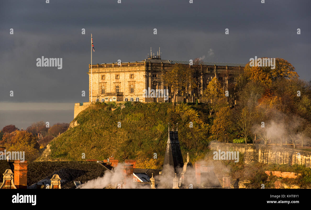 Early morning autumn light over Nottingham Castle, Nottinghamshire ...