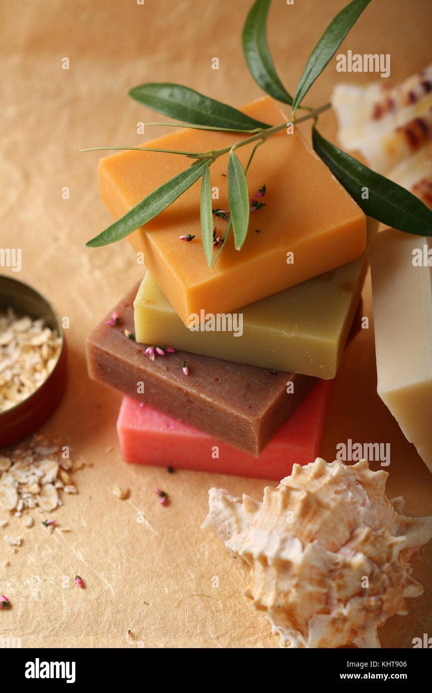 Stack of natural soaps Stock Photo - Alamy