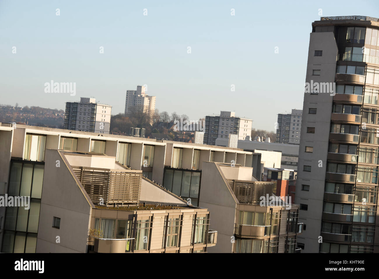 Early morning light over modern apartments by the canal in Nottingham ...