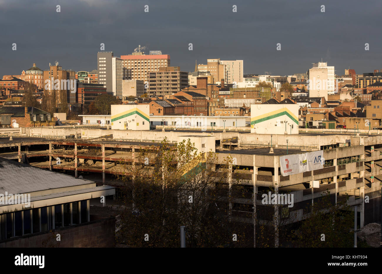 Early morning light over Nottingham City and the shell of the ...