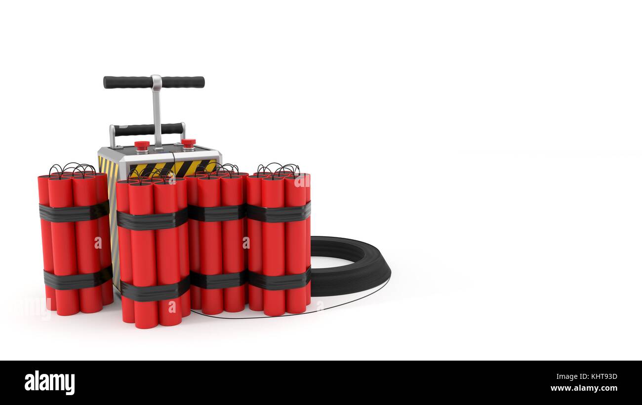 dynamite pack and detenator. isolated on white. 3d illustration Stock ...