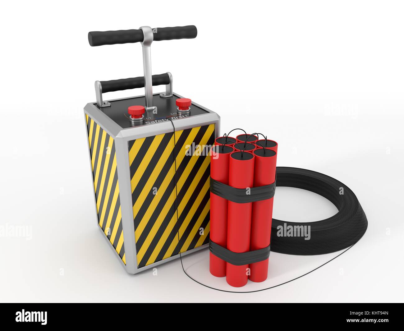 dynamite pack and detenator. isolated on white. 3d illustration Stock ...