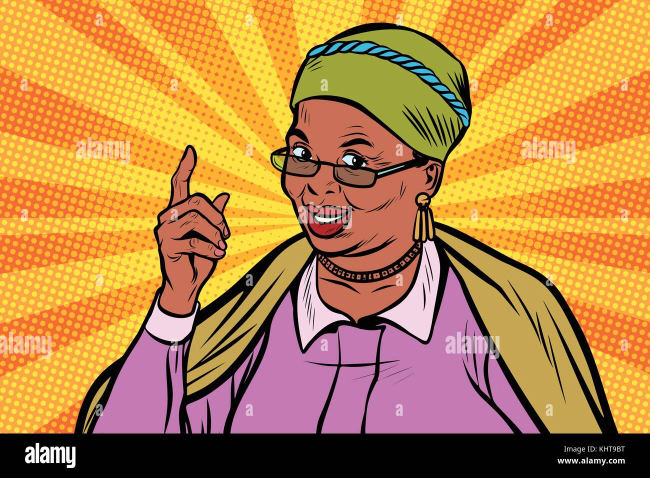 African elderly woman pointing finger up. Pop art retro vector illustration Stock Vector Image ...