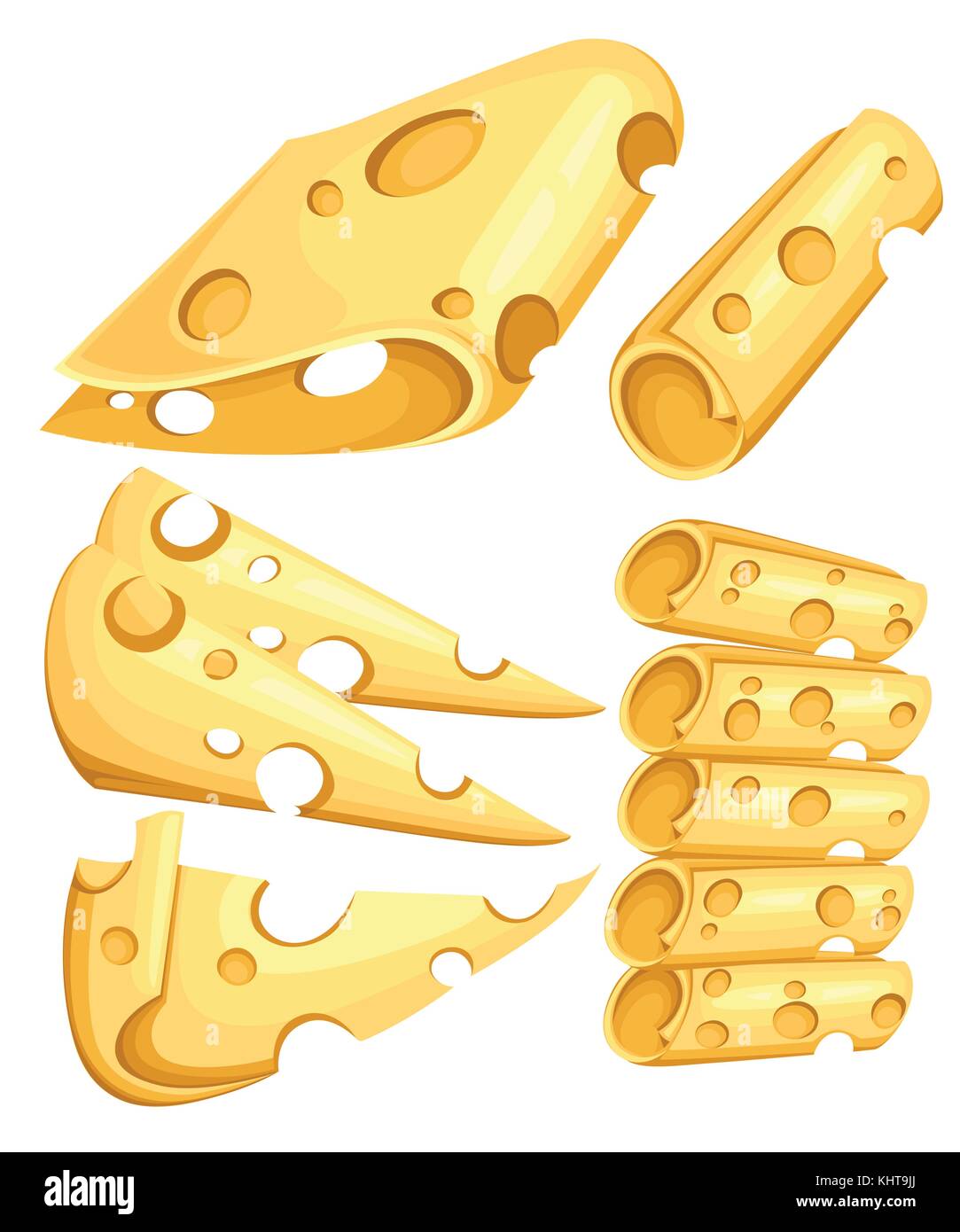 Pieces of Cheese isolated on white. Popular kind of cheese icons ...
