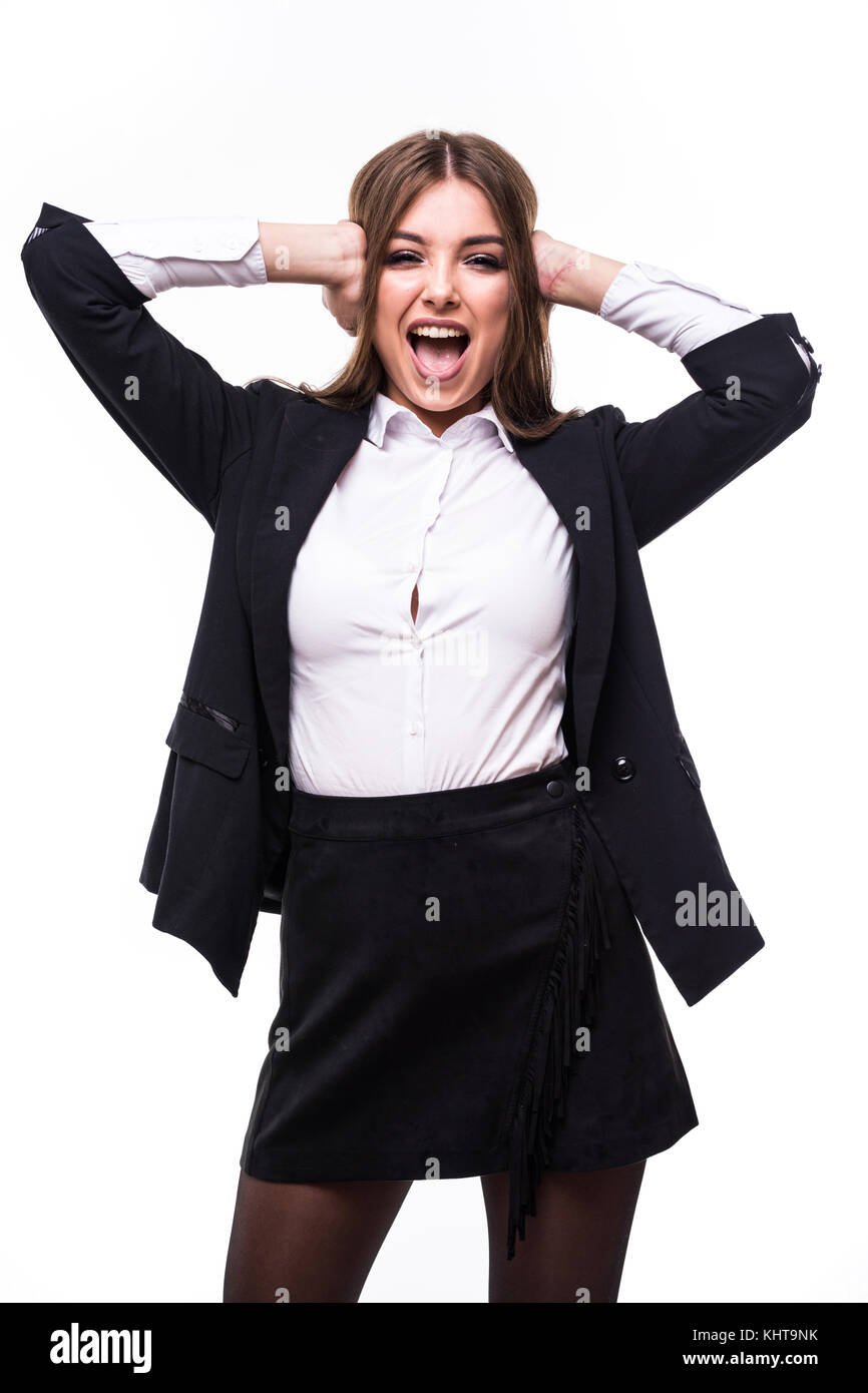 Close up of angry yelling entrepreneur against a white background Stock ...