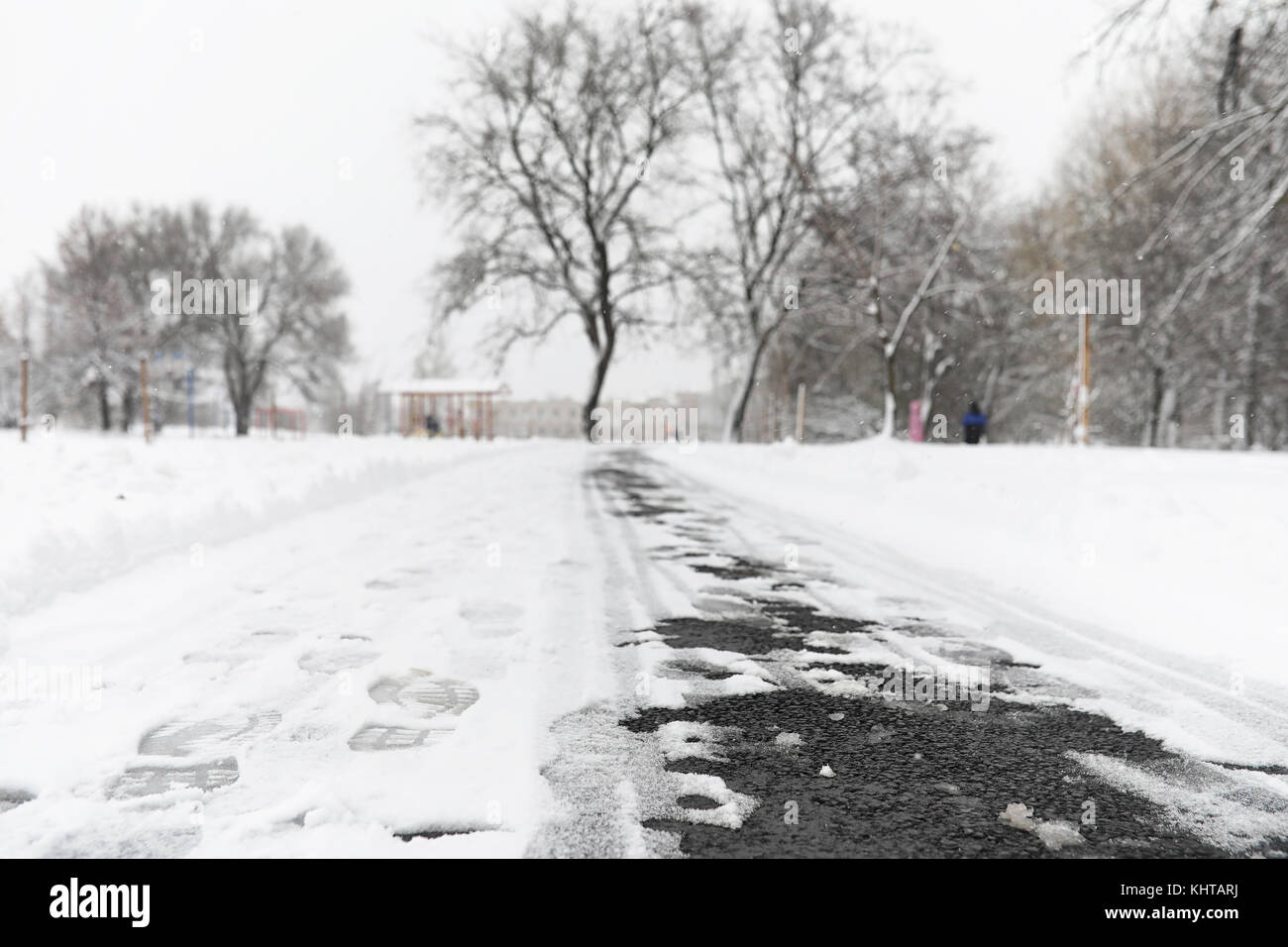 Footprints in the snow. Footprints on the first snow. Imprint of Stock ...