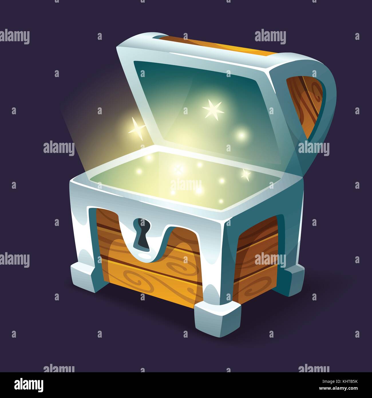 Vector cartoon style illustration of open shining treasure chest ...