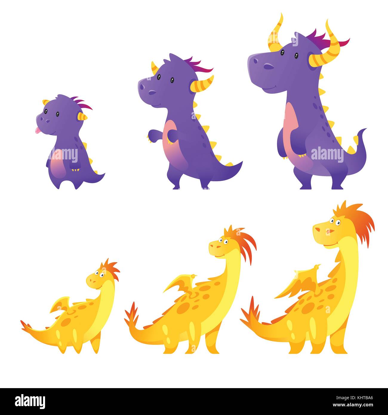 Vector cartoon style set of cute dragon isolated on white background ...