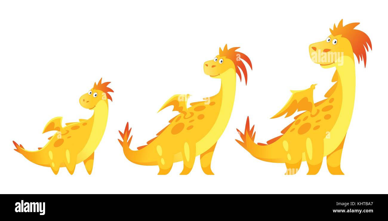 Vector cartoon style illustration of cute yellow dragon isolated on ...