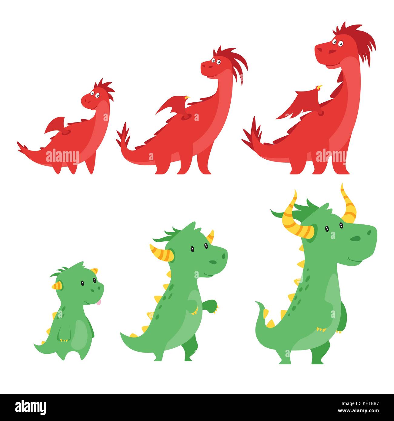 Vector cartoon style set of cute dragons isolated on white background ...