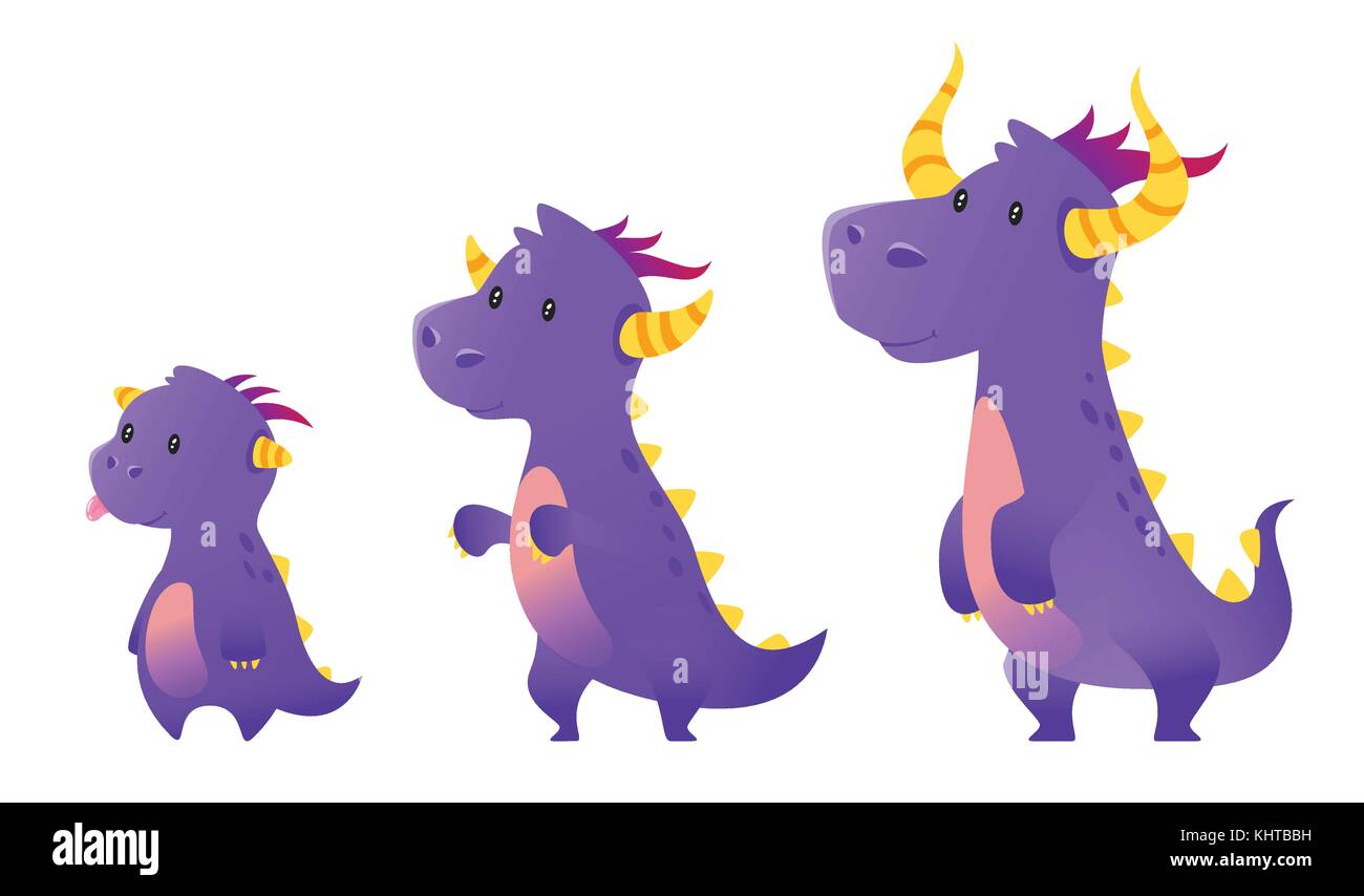 Vector cartoon style illustration of cute purple dragon isolated on ...