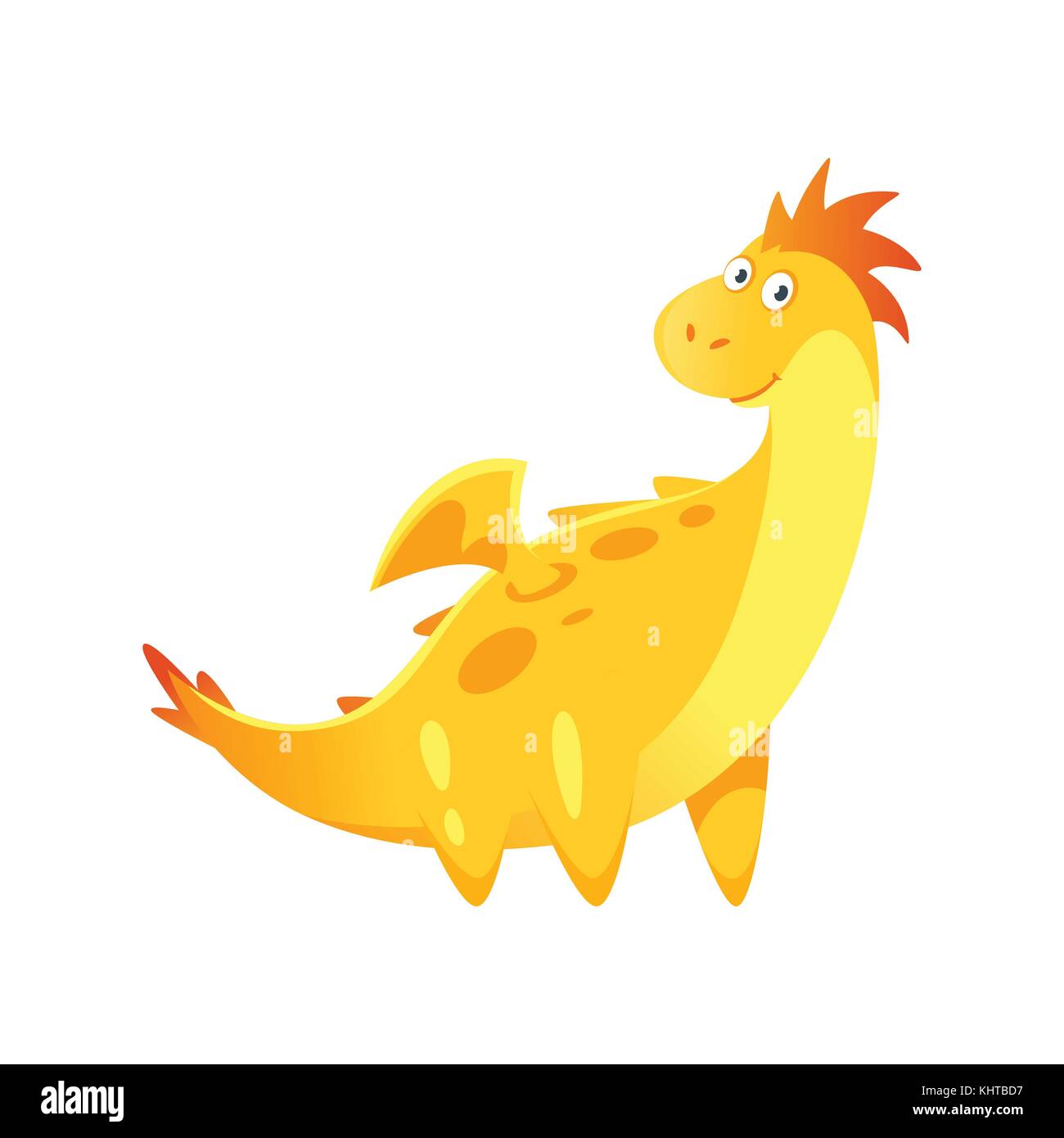 Vector cartoon style illustration of cute yellow dragon isolated on ...